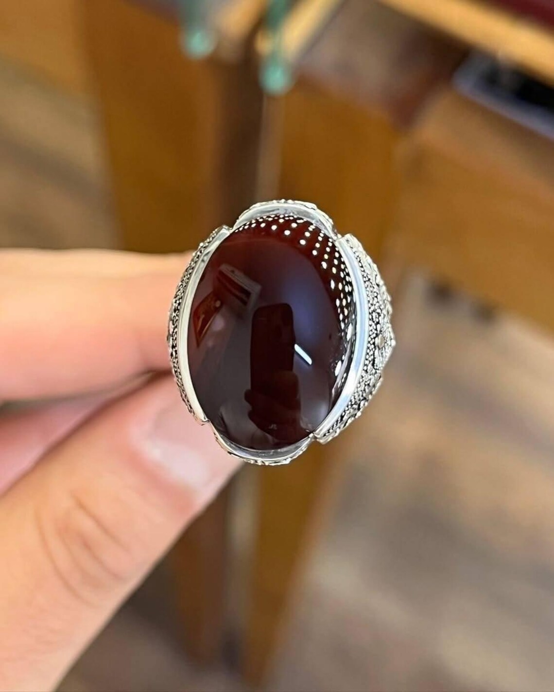 Natural Yamni Aqeeq Ring Men Brown Aqeeq Stone Ring Agate Gemstone Ring ...