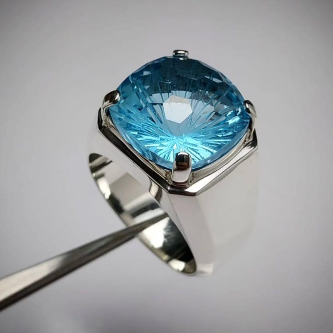 10 Carat Deep Blue London Topaz Mens Square Shape Ring Rare Blue Topaz ...
