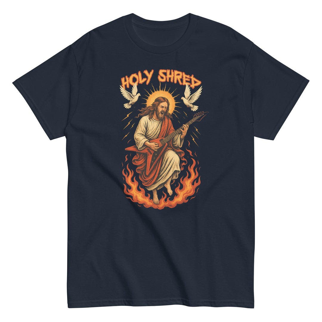 Holy Shred – Jesus Playing Flying V Guitar Shirt | Metalcore Christian ...