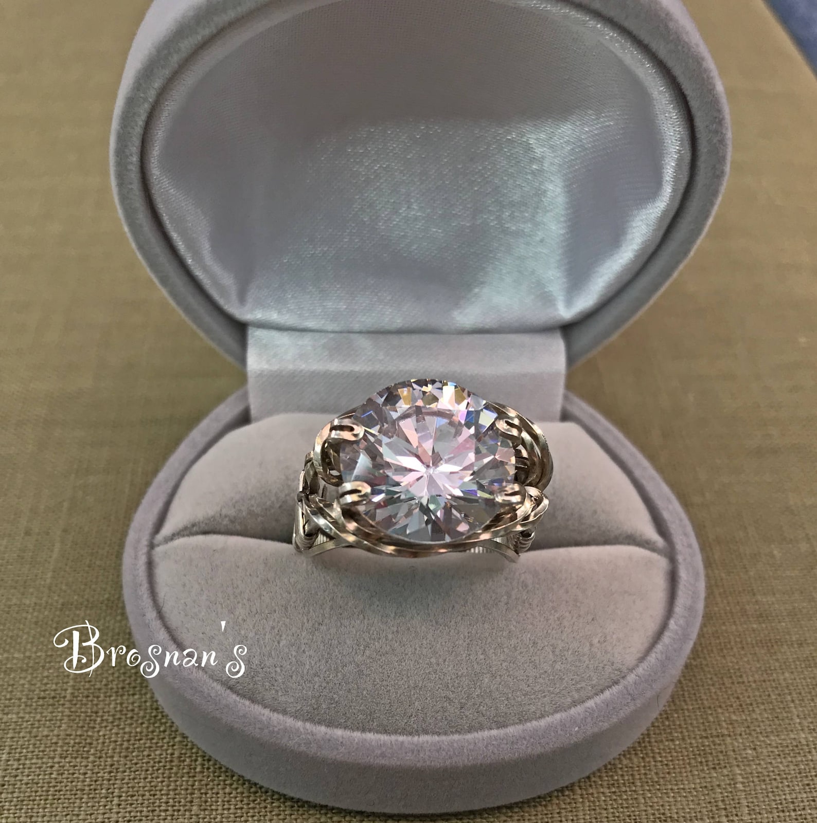 Cubic Zirconia 19 Mm in Sterling Silver Size 10 Ring, Wire Wrapped Ring ...