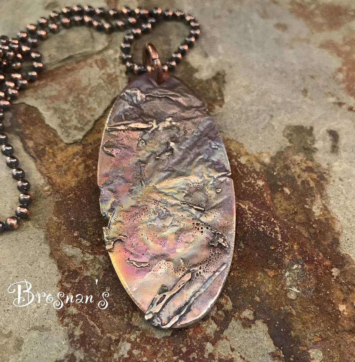 Peacock Colored Copper and Sterling Silver Pendant - Etsy