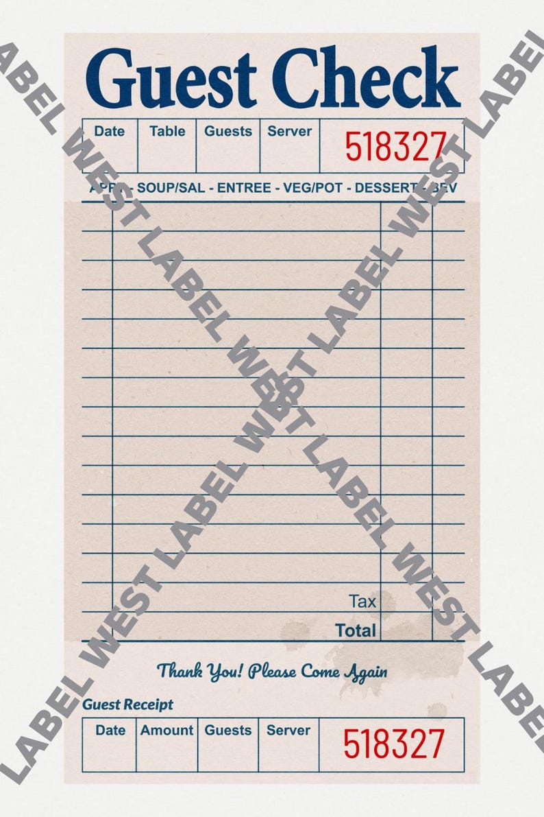ORIGINAL Guest Check (blank) - Etsy