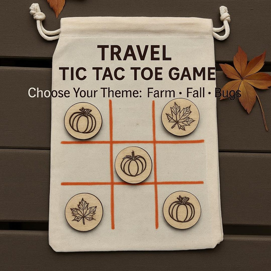 Travel Tic Tac Toe Game for Kids, Reusable Cotton Bag With Wooden ...
