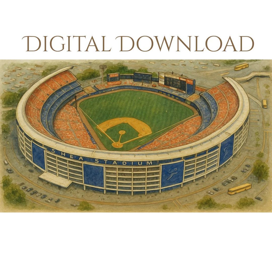 Shea Stadium Aerial Watercolor Print, Vintage Baseball Wall Art, New ...