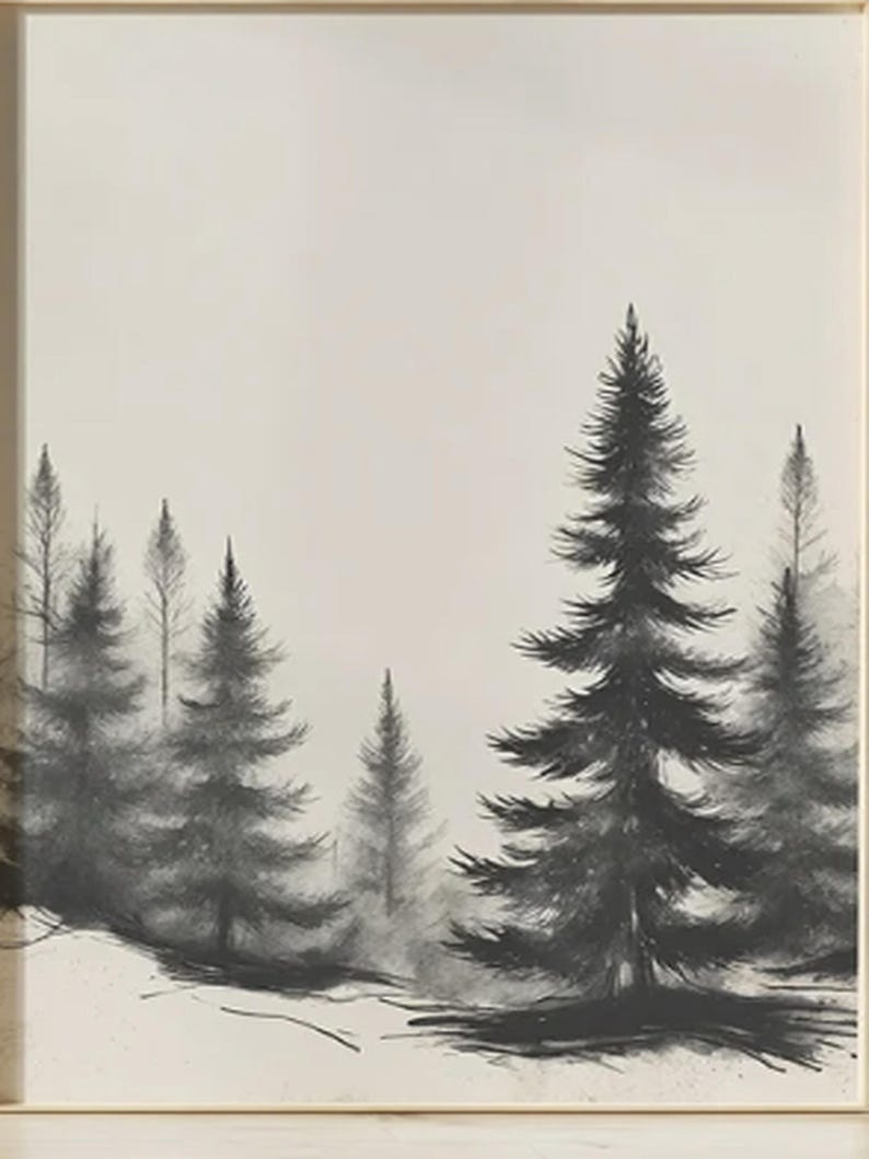 Misty Forest Wall Art Set of 3 – Monochrome Pine Tree Prints, Nature ...