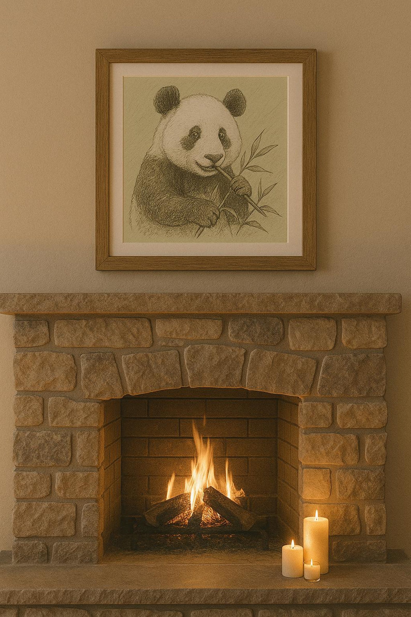 Panda Sketch Wall Art Printable, Square Bamboo Panda Print, Black and ...