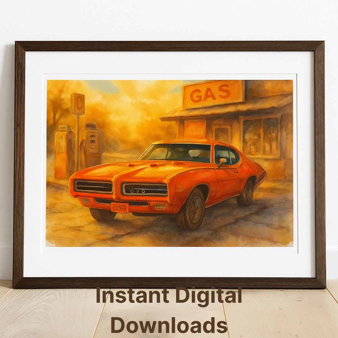 Vintage GTO Watercolor Print – Classic Car Wall Art, Retro Muscle Car ...
