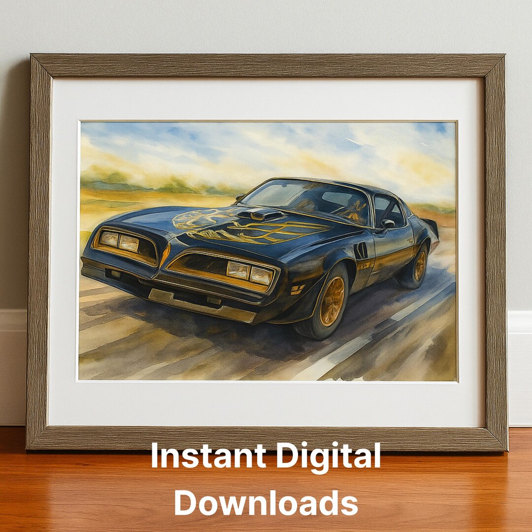 Trans Am Wall Art, Vintage Muscle Car Watercolor Print, Retro Car Decor ...