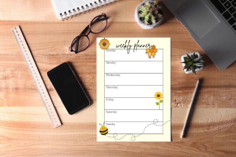 Weekly Planner Printable PDF - Honey Bee Theme - Undated Weekly ...