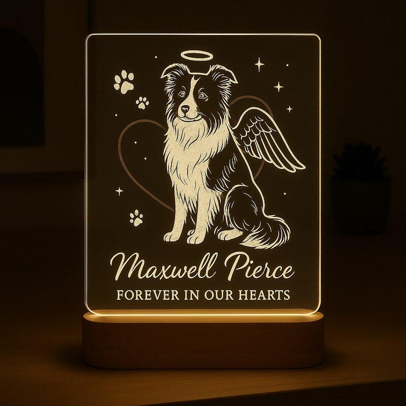 Border Collie Memorial Custom Night Light – Personalized Pet Loss Gift ...