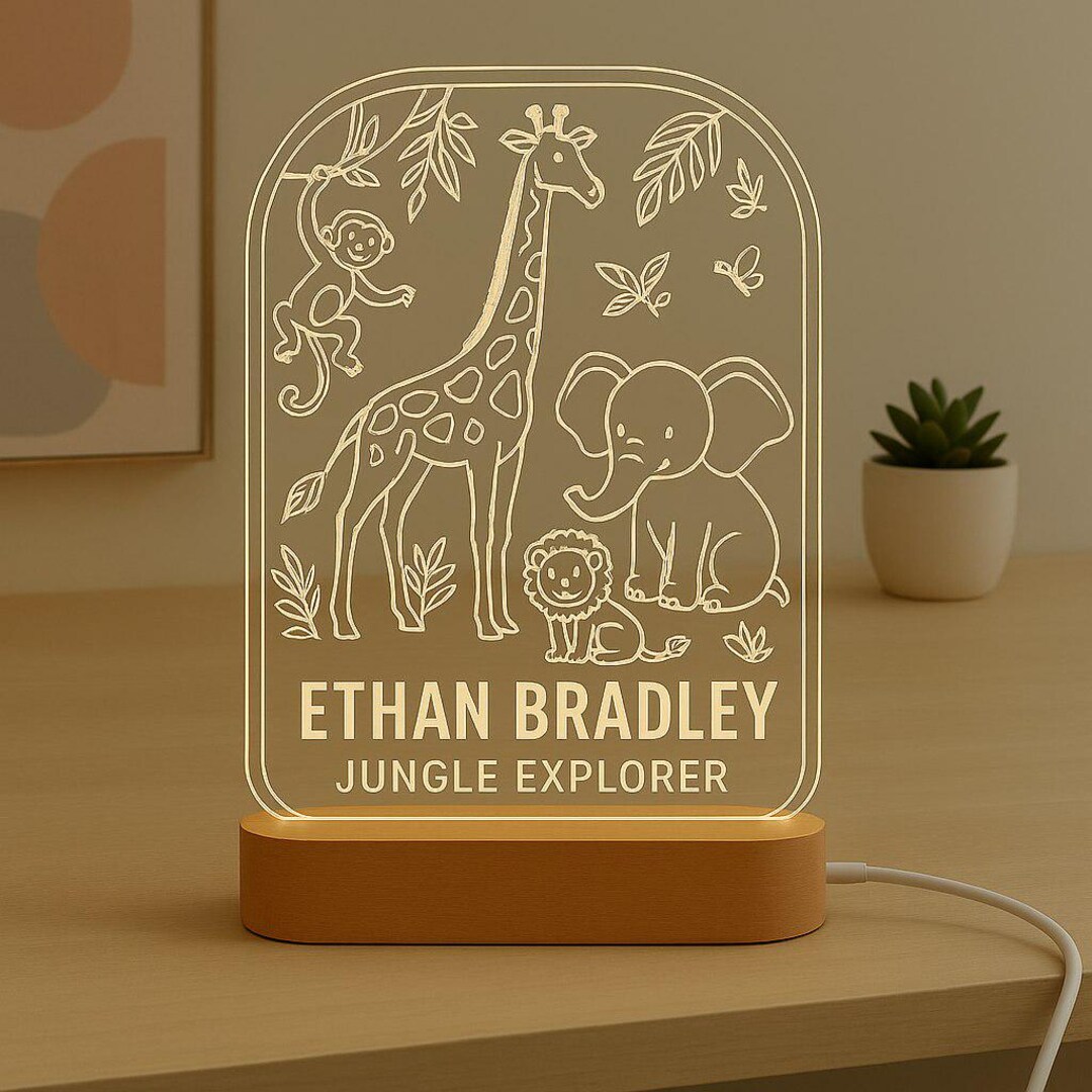Giraffe and Jungle Animals Custom Night Light Personalized Gift With ...