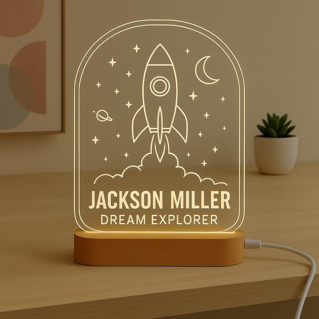Rocket Ship Custom Night Light Personalized Gift With LED Base and ...