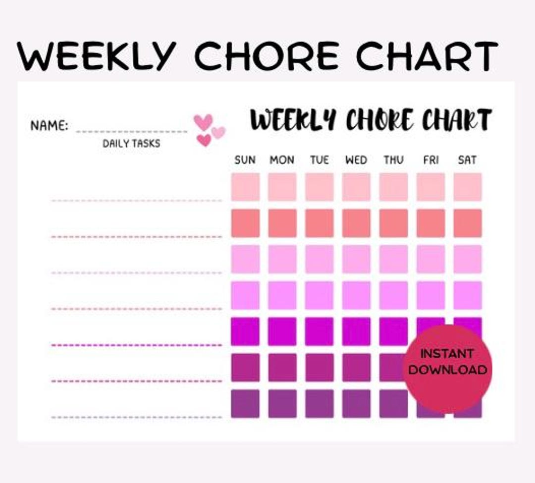 Printable Kids Chore Chart | Weekly Task Planner | Home Routine Chart ...