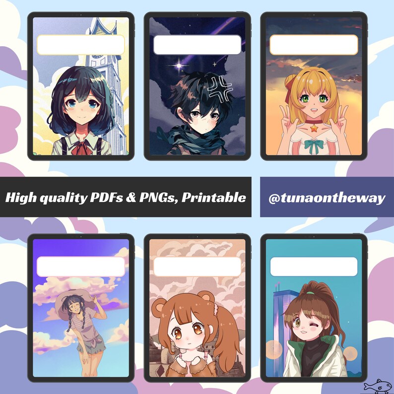 Kawaii Notebook Covers Digital - Cute Anime Covers for Goodnotes, iPad ...