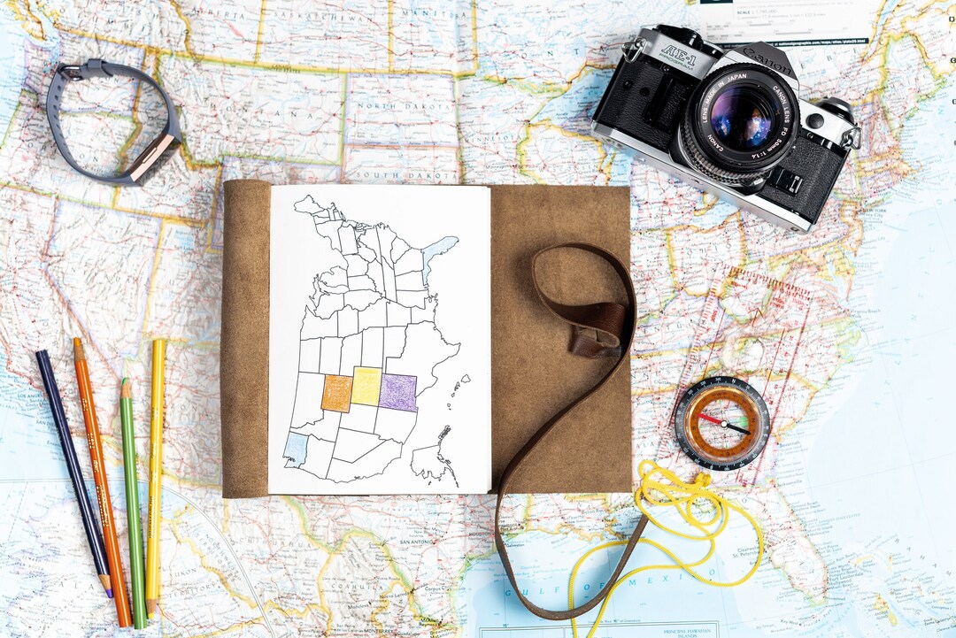 USA Leather Travel Journal With Map, Adventure Book, Road Trip Journal ...