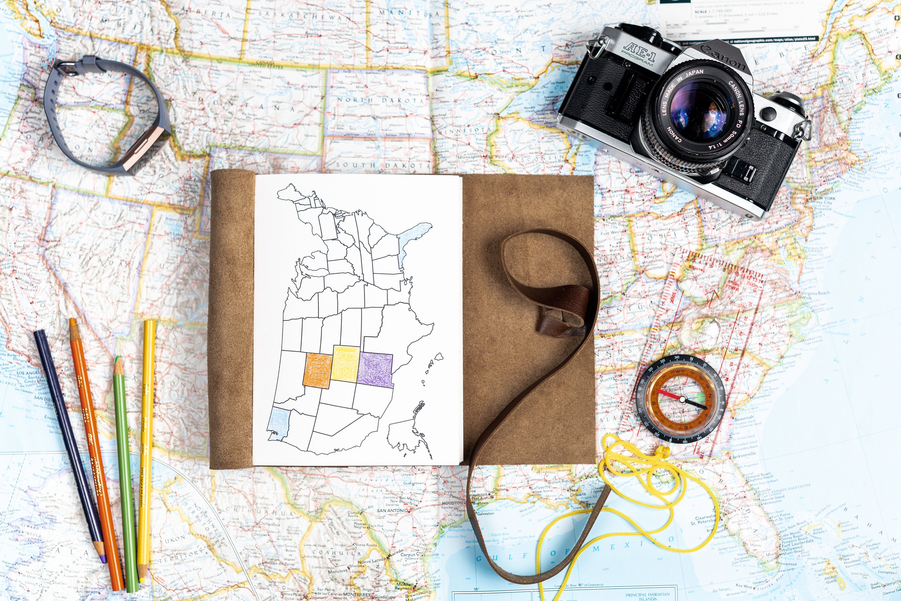 USA Leather Travel Journal with Map Adventure Book Road Trip | Etsy