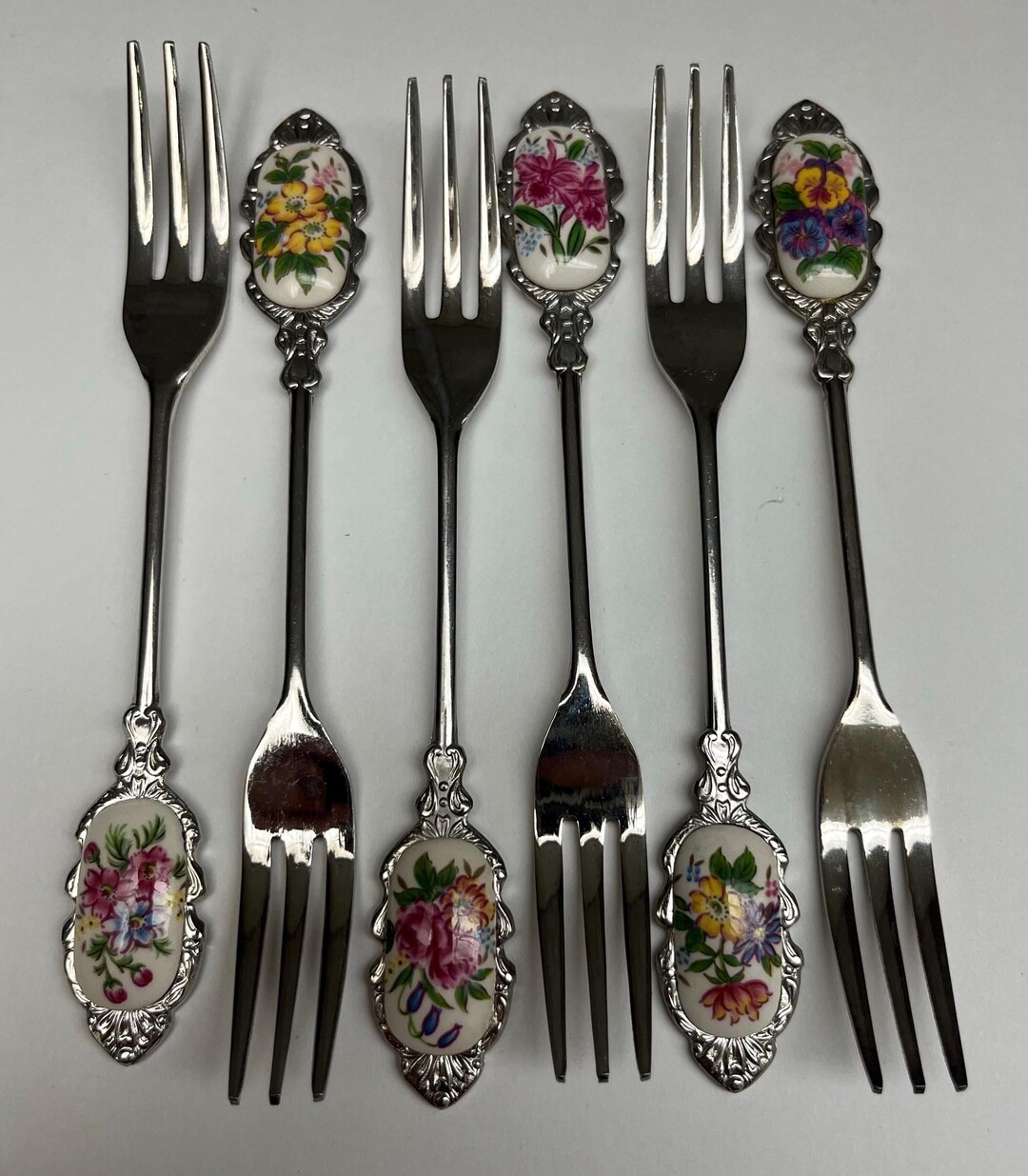 Vintage Japanese Stainless Steel Floral Cocktail Forks, Set of 6 - Etsy