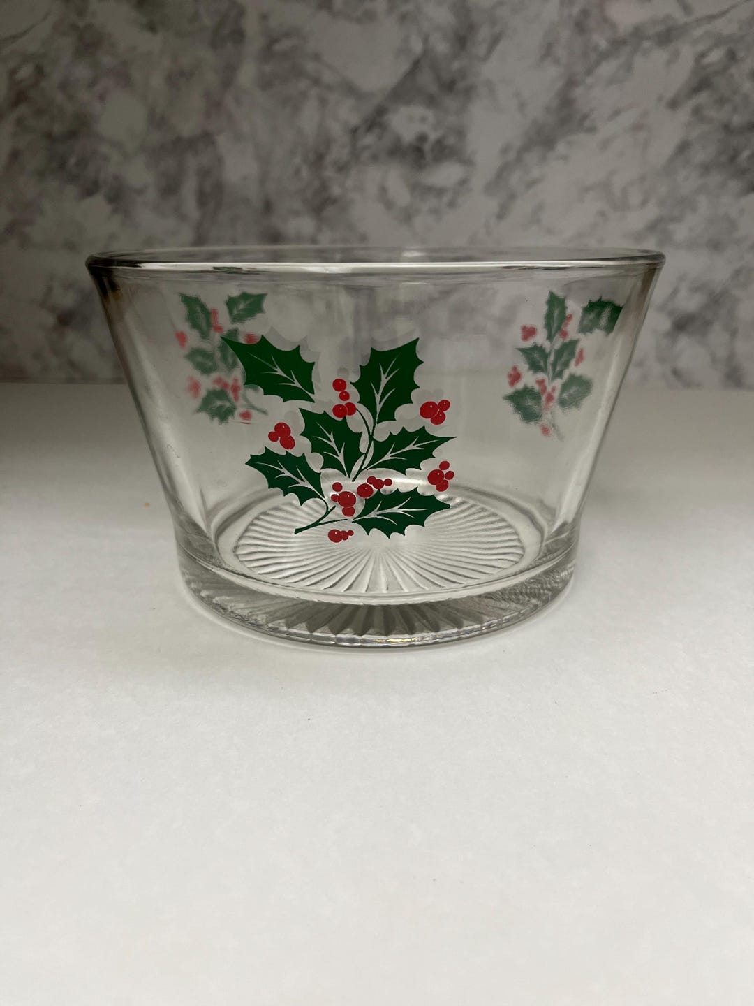 Vintage Indiana Glass Holly Berry Clear Serving Bowl /christmas ...