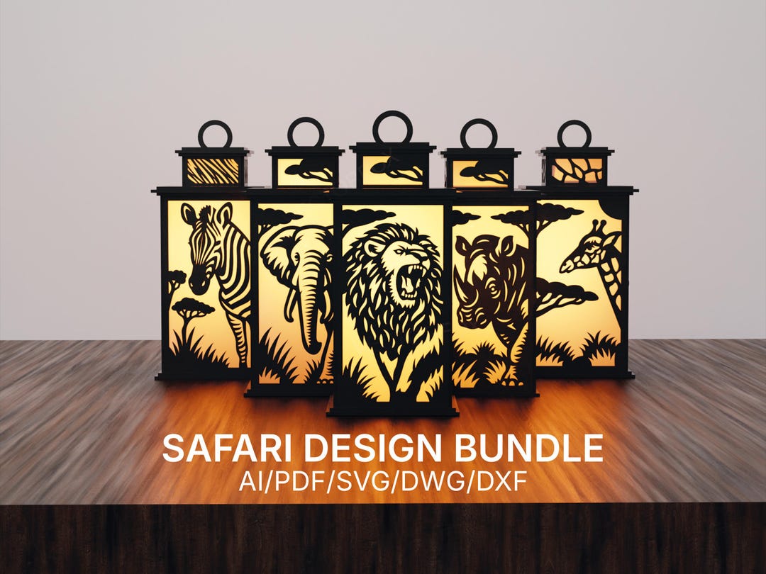 Safari Lantern Bundle Laser Cut File Set | 5 Wildlife Lanterns SVG ...