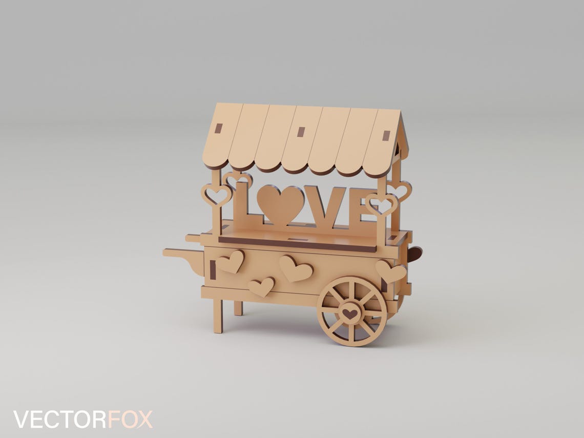 Valentine Love Cart SVG | Layered Wooden Heart Cart Laser Cut File ...