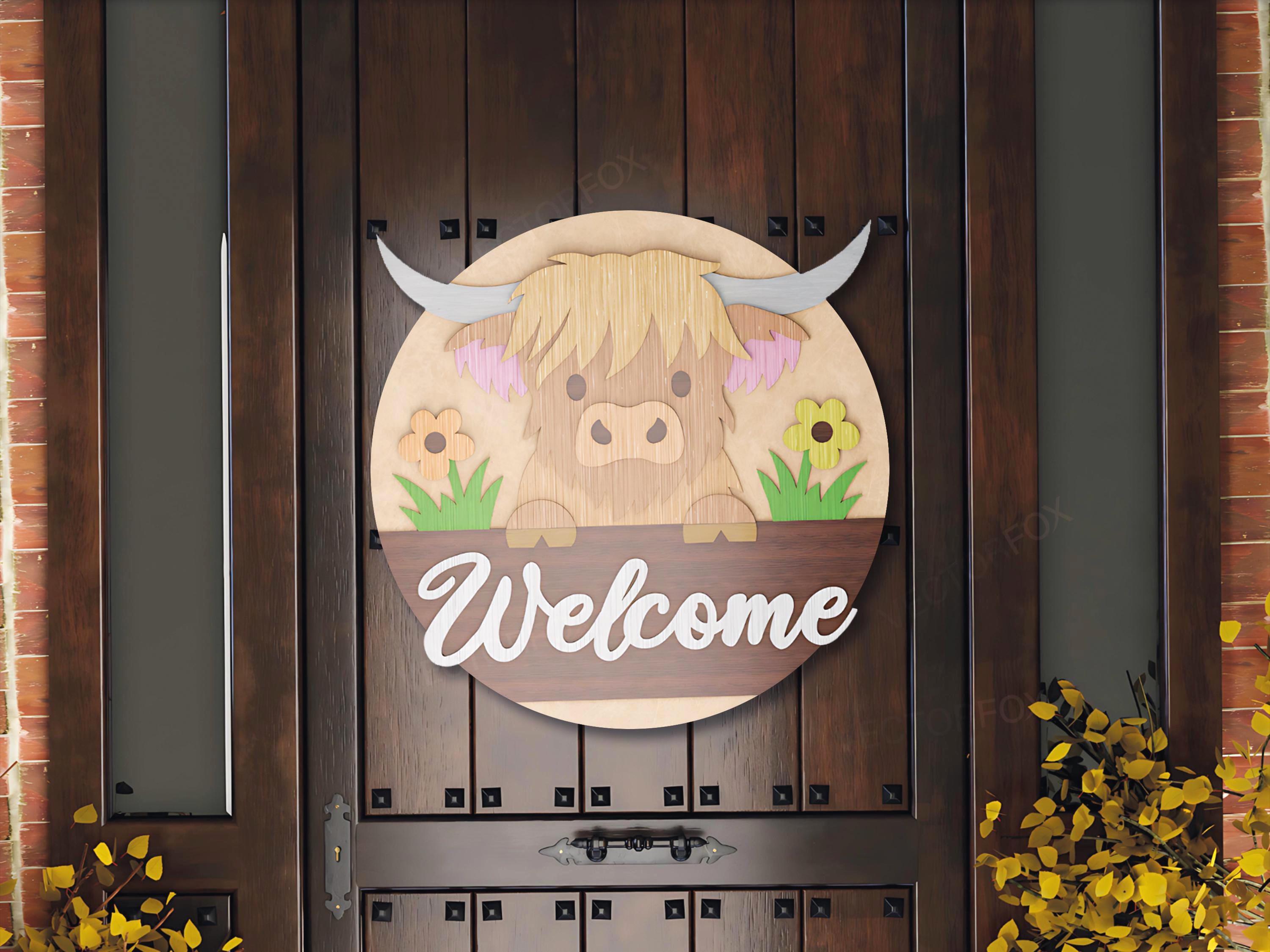 Highland Cow Welcome Sign – Laser Cut File | Farmhouse Door Sign SVG ...
