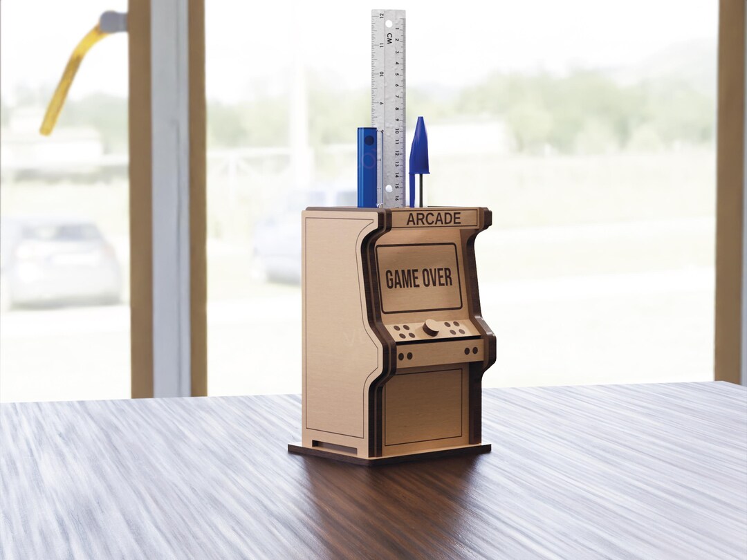 Arcade Machine Pen Holder Laser Cut File | Retro Game Desk Organizer ...