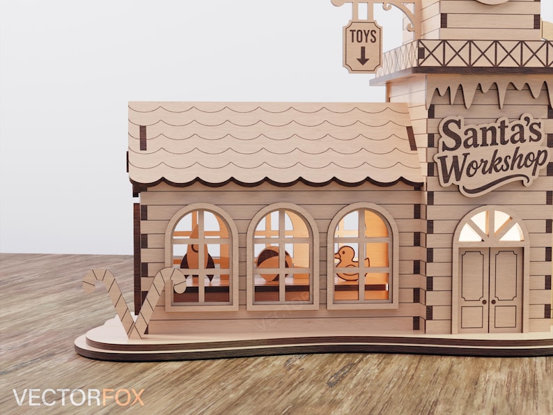 Santa’s Workshop Laser Cut File | Christmas Village House SVG | Xmas ...