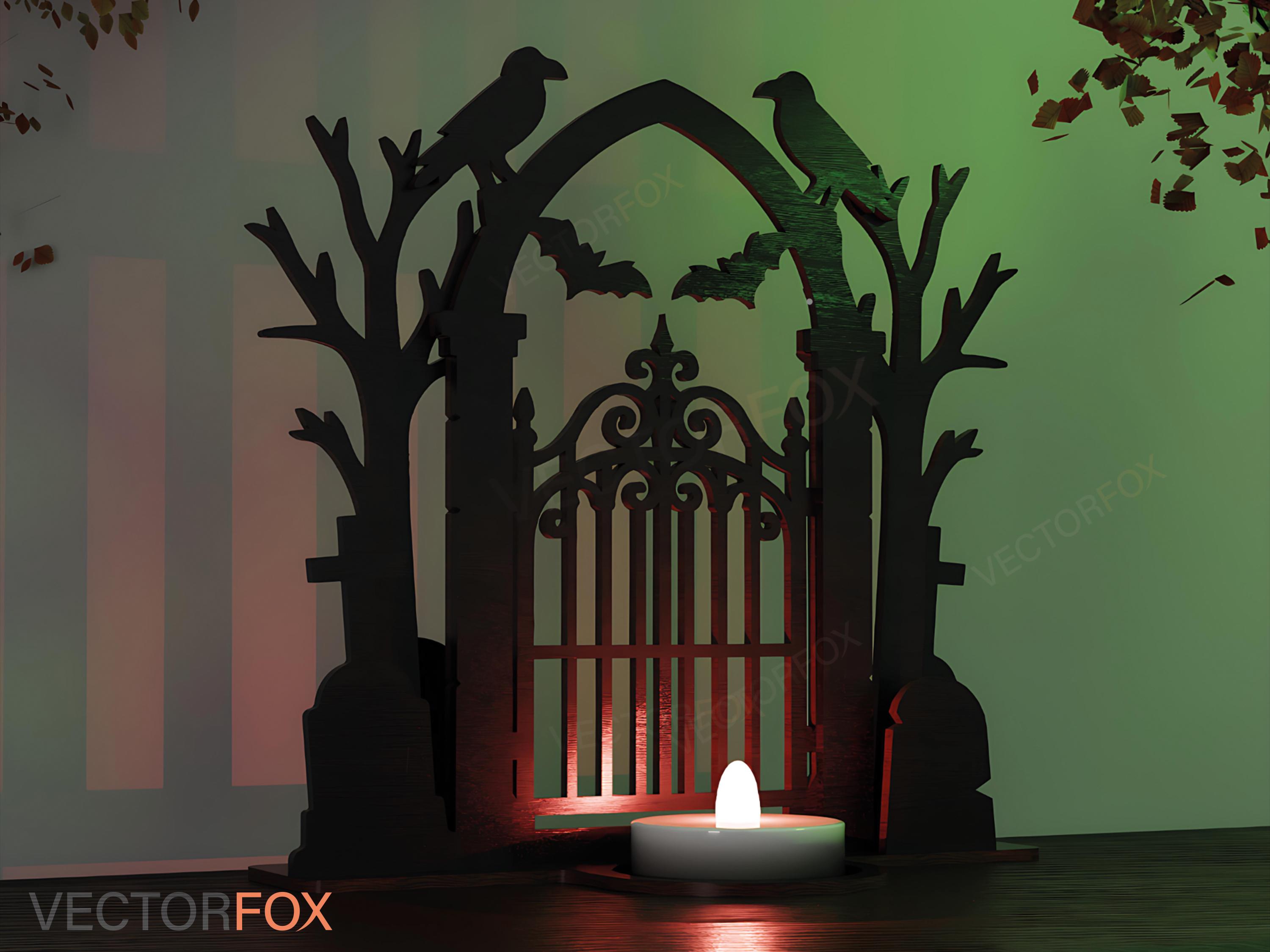 Haunted Gate Tea Light Holder – Laser Cut File | Halloween SVG Display ...