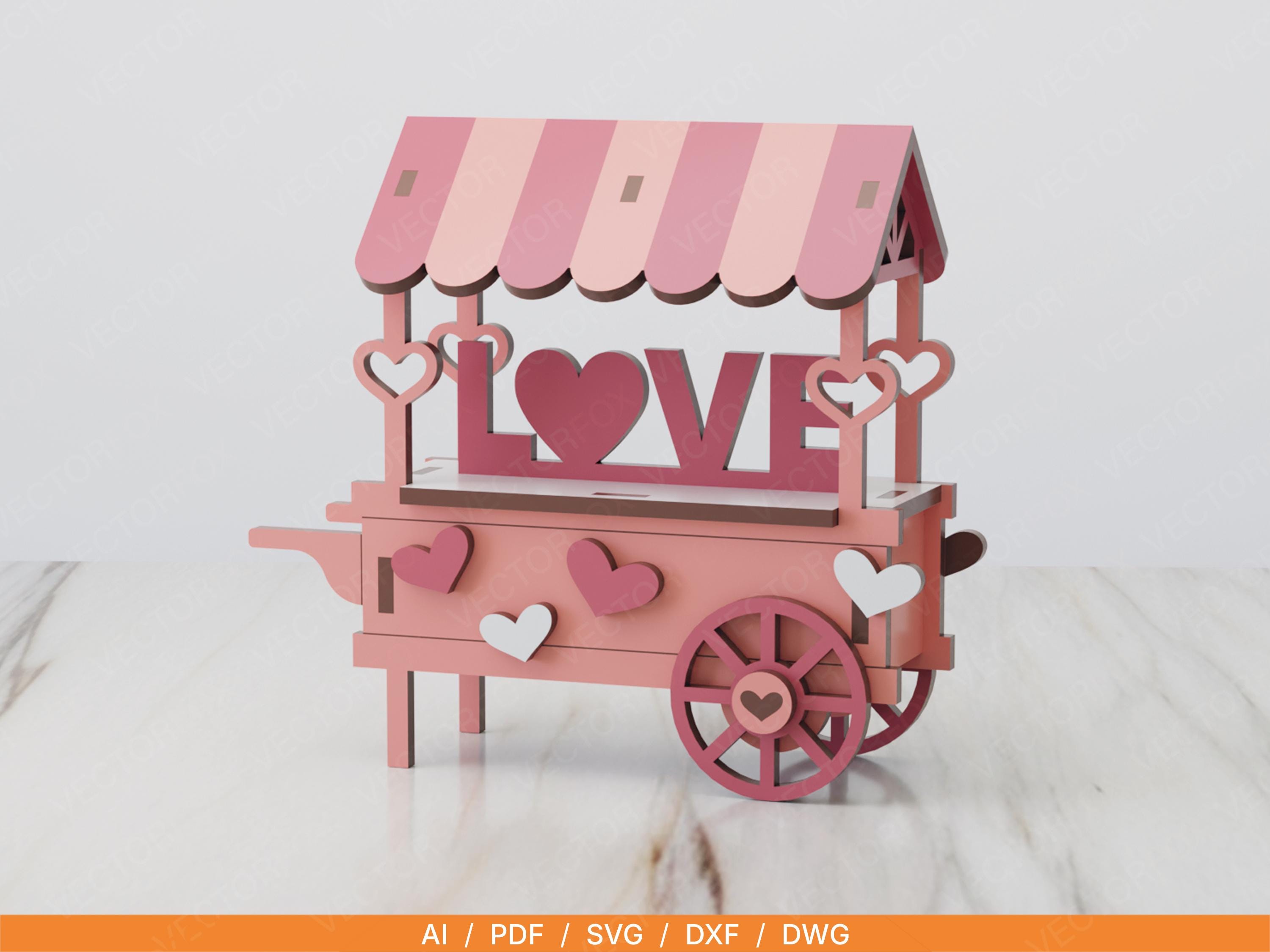 Valentine Love Cart SVG | Layered Wooden Heart Cart Laser Cut File ...