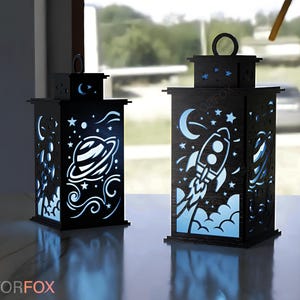 Space Lantern – Laser Cut File | Rocket Ship SVG | Outer Space Lantern ...