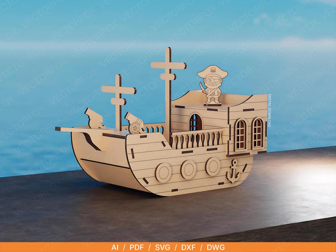 Pirate Ship Model – Laser Cut File | Interactive Wooden Ship SVG ...