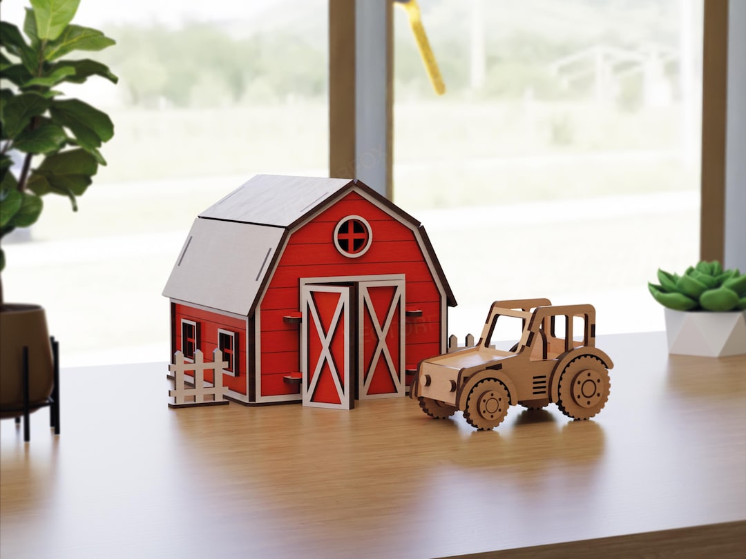 Farm Barn and Tractor SVG Bundle | Laser Cut Farmhouse Toy Set | Barn ...