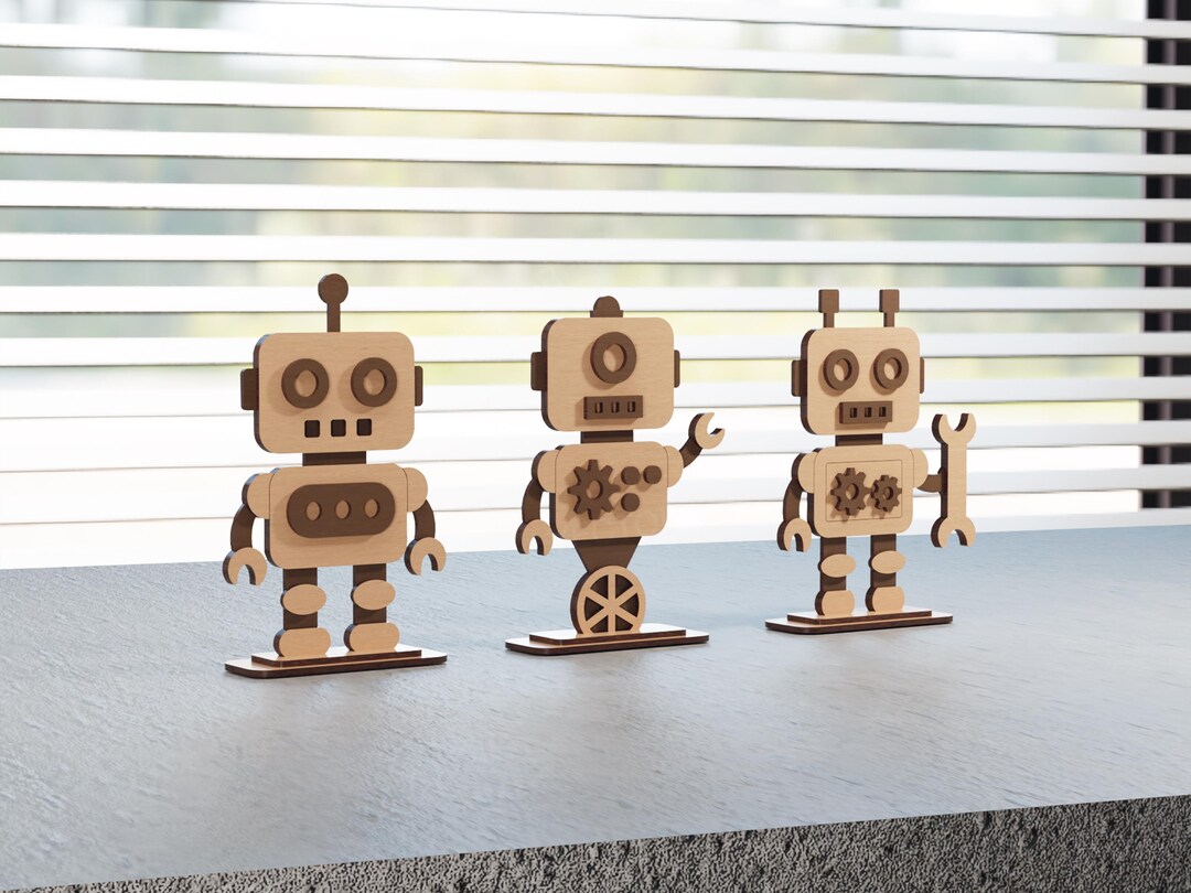 Robot Figure Bundle Laser Cut File | Wooden Robot Decor SVG | Geek Desk ...