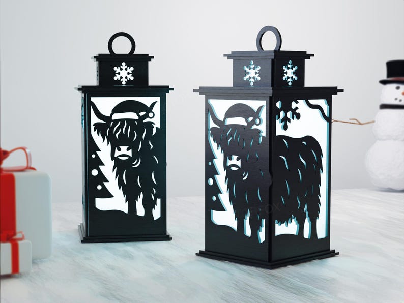 Highland Cow Christmas Lantern SVG: Laser Cut File (digital Download ...