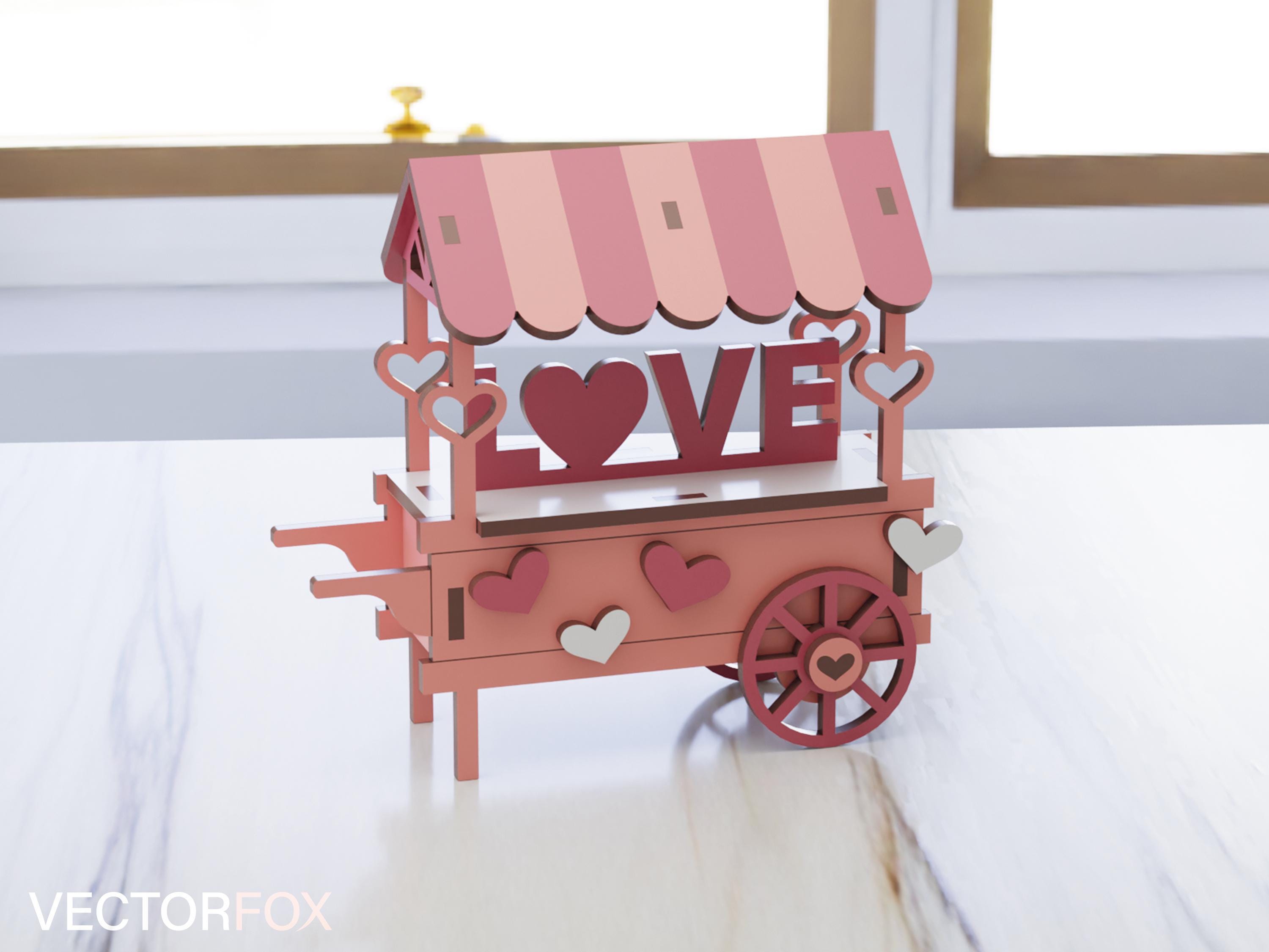 Valentine Love Cart SVG | Layered Wooden Heart Cart Laser Cut File ...