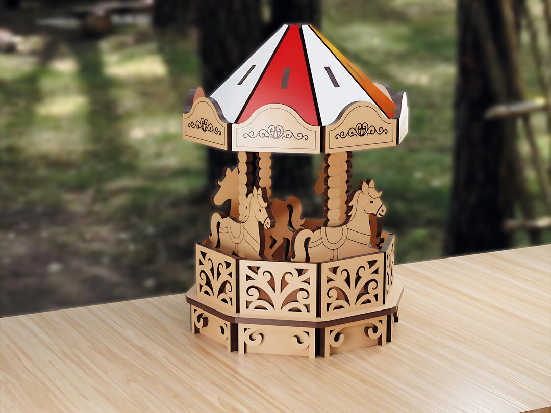 Carousel Toy Model – Laser Cut File | Wooden Merry-go-round SVG ...