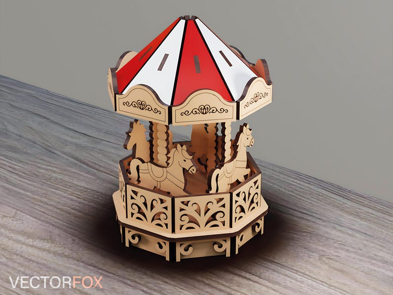 Carousel Toy Model – Laser Cut File | Wooden Merry-go-round SVG ...