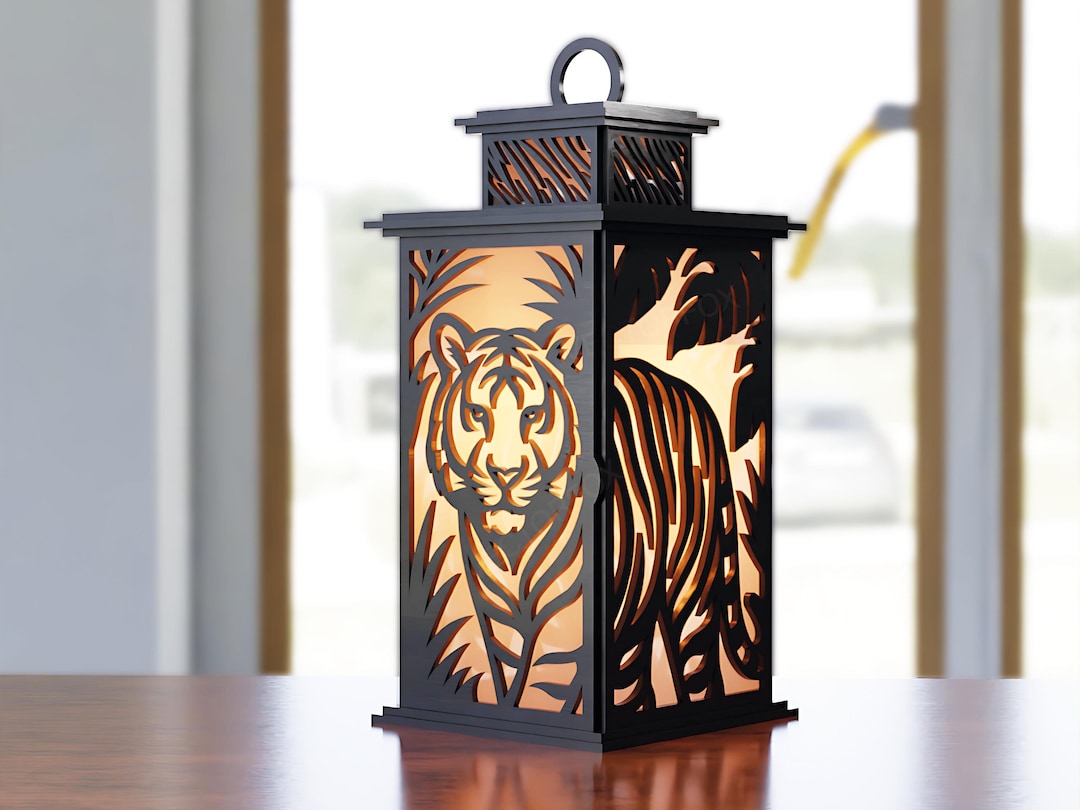 Tiger Lantern – Laser Cut File | Wild Animal Lantern SVG | Hinged Door ...