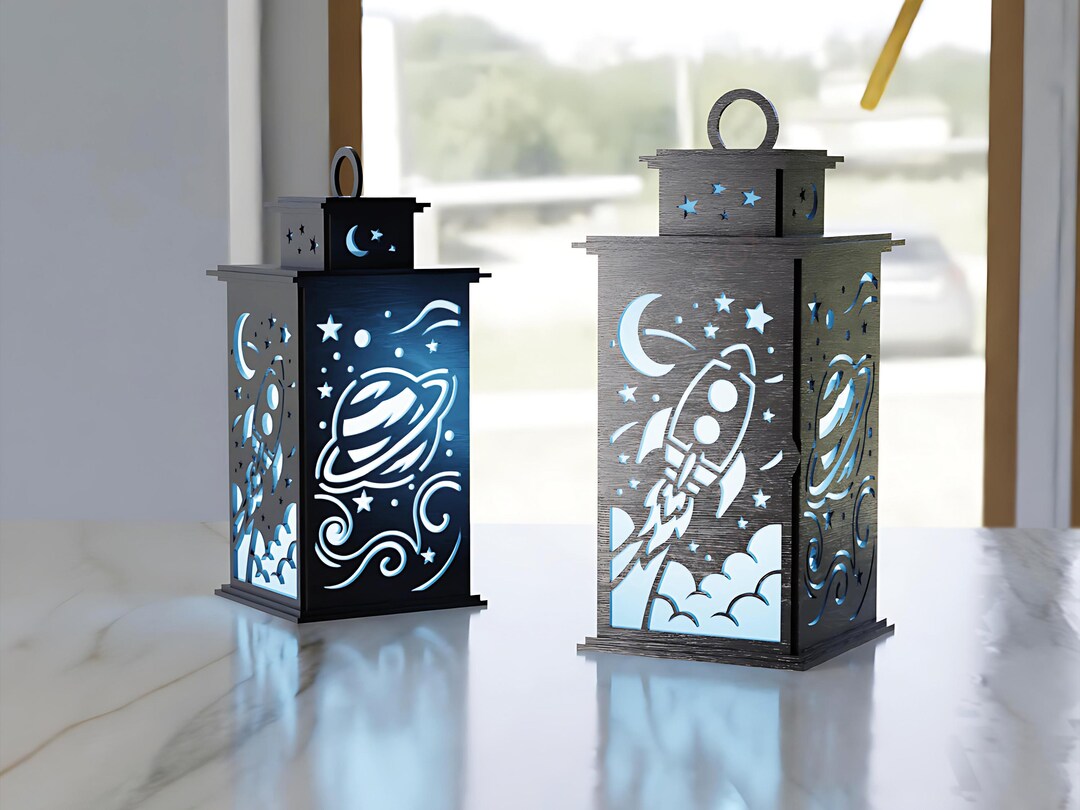 Space Lantern – Laser Cut File | Rocket Ship SVG | Outer Space Lantern ...