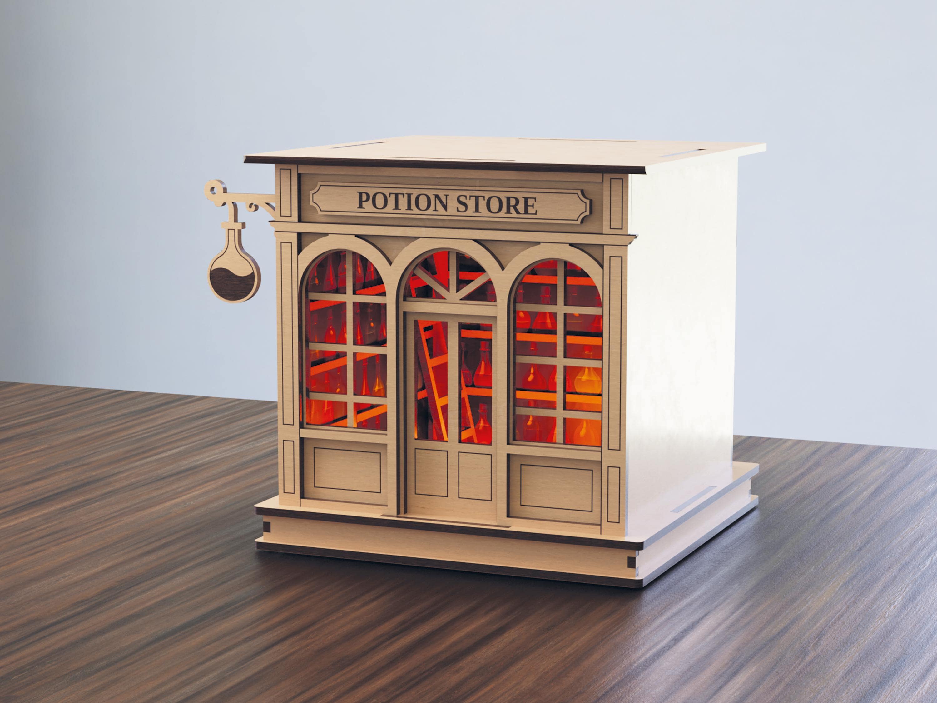 Potion Shop Tea Light Holder SVG – Halloween Village Lantern Laser Cut ...