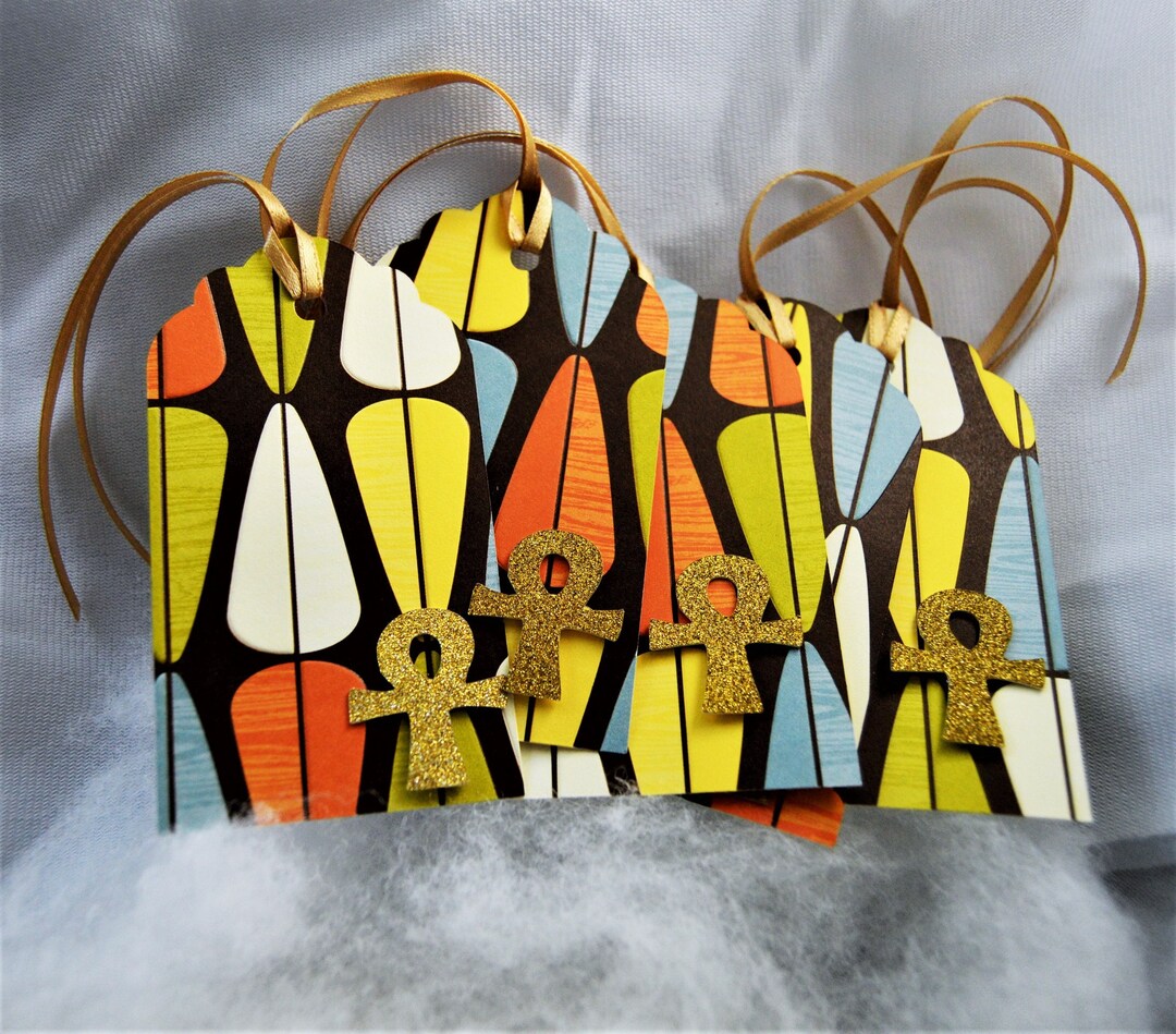 Embossed Teardrop Gift Tags: African Print With Gold Glitter Ankhs - Etsy
