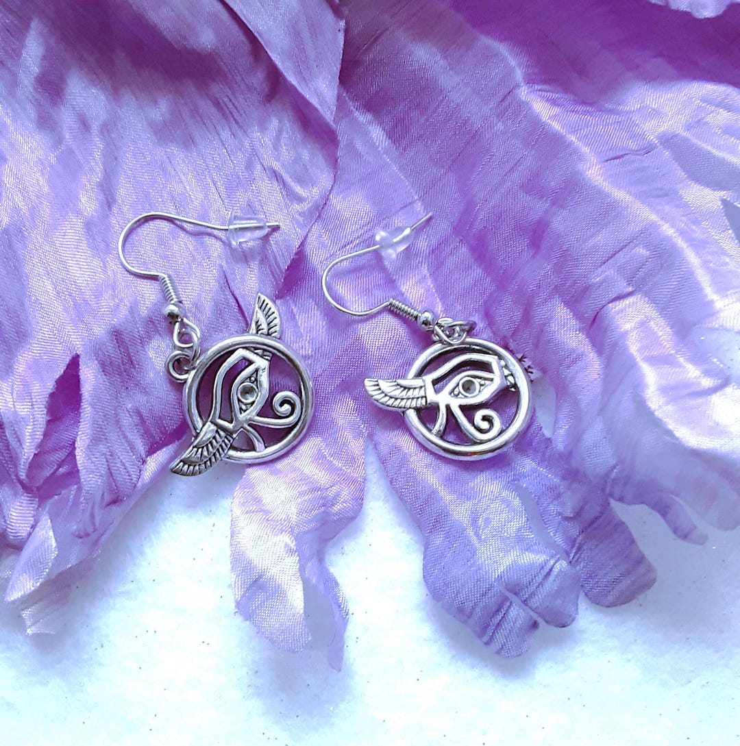 Eye of Horus Earrings With Isis Wings, Dangles, Ancient Egypt, Metal ...