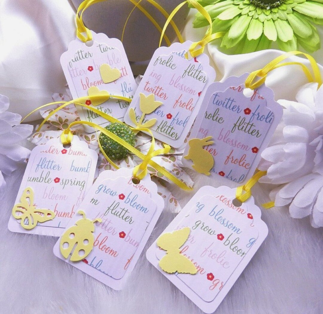 6 Gift Tags, Flutter, Bloom, Grow -- Summer, Spring, Pale Yellow and ...