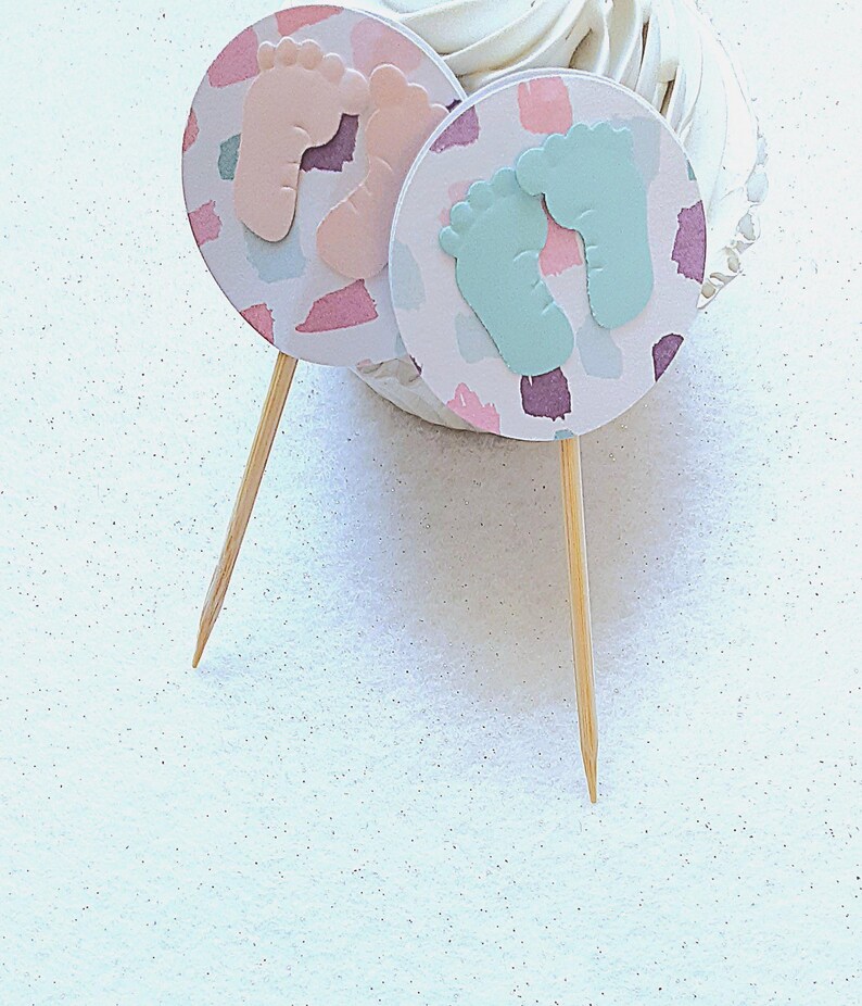 Baby Feet Cupcake Toppers: Confetti Cardstock, Pink or Blue, Set of 12 ...