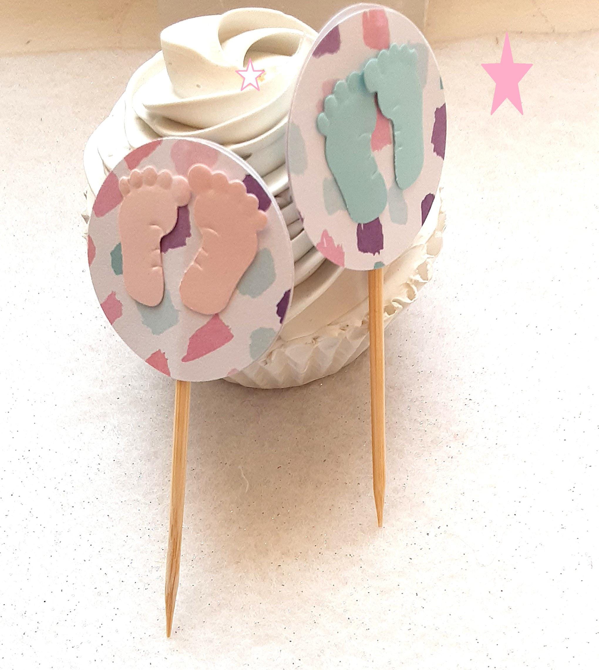 Baby Feet Cupcake Toppers: Confetti Cardstock, Pink or Blue, Set of 12 ...