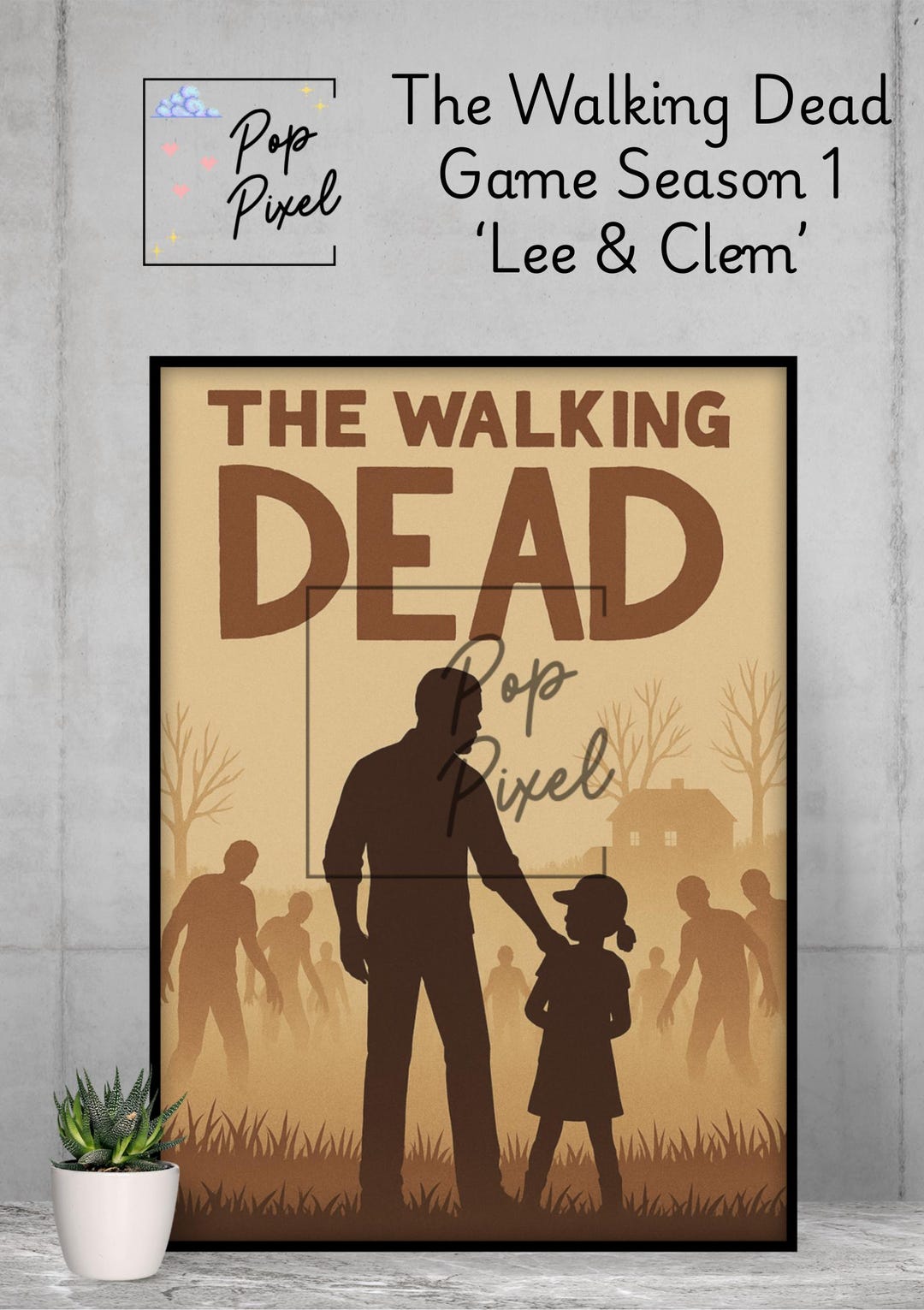 The Walking Dead Poster – Lee & Clementine Silhouette, Retro Gamer Art ...