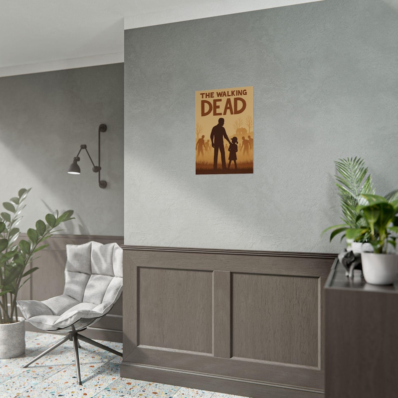 The Walking Dead Poster – Lee & Clementine Silhouette, Retro Gamer Art ...