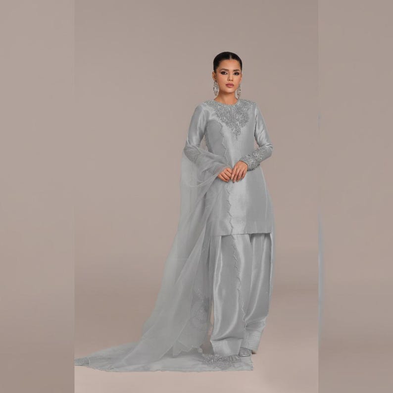 Farshi Shalwar Suit Pakistani Designer Silk Shalwar Kameez Embroidered ...