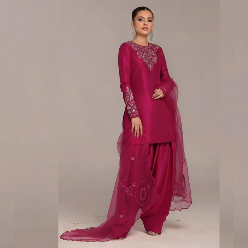 Farshi Shalwar Suit Pakistani Designer Silk Shalwar Kameez Embroidered ...