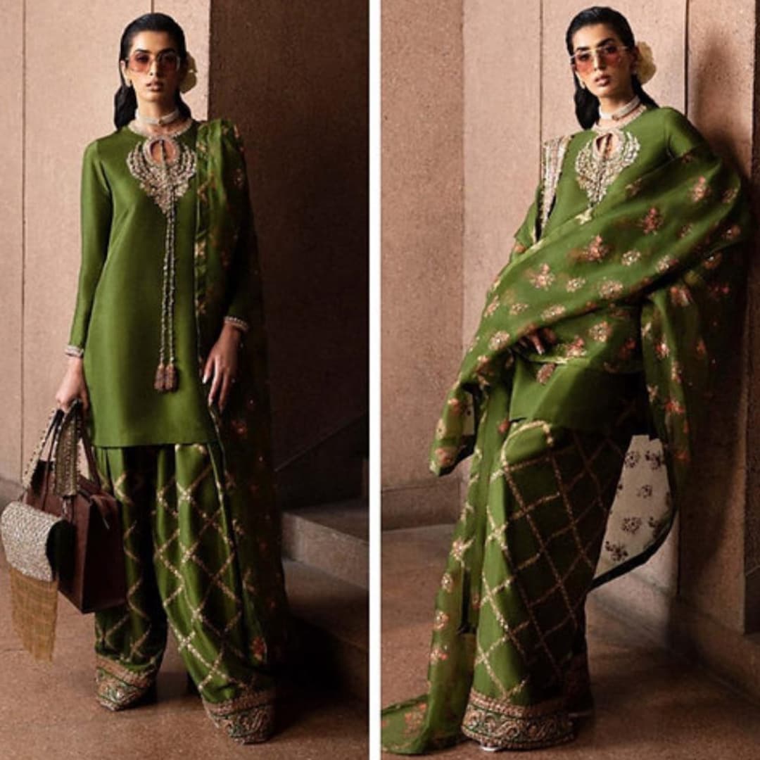 Embroidered Farshi Shalwar Suit 3PC Designer Shalwar Kameez Punjabi ...